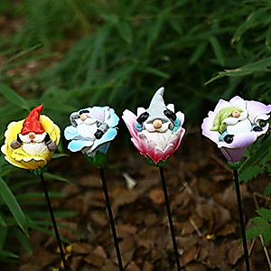TZSSP Outdoor Statue Garden Stake Water Proof Metal Flower Stick Gnome Statue Décor for Lawn Yard Patio,4 PCS