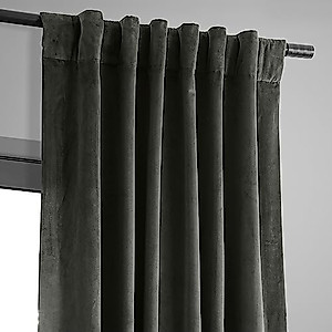 HPD Half Price Drapes Signature Blackout Velvet Curtains 96 Inches Long Heat & Full Light Blocking Blackout Curtain for Bedroom & Living Room (1 Panel), 50W x 96L, Gunmetal Grey