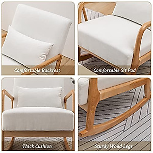 Icoget Rocking Chair Nursery with Ottoman, Accent Living Room Chair, Glider Chair w/Solid Woods Base, Comfortable Thickened Upholstered Lounge Chair, Modern Rocker Armchair, White