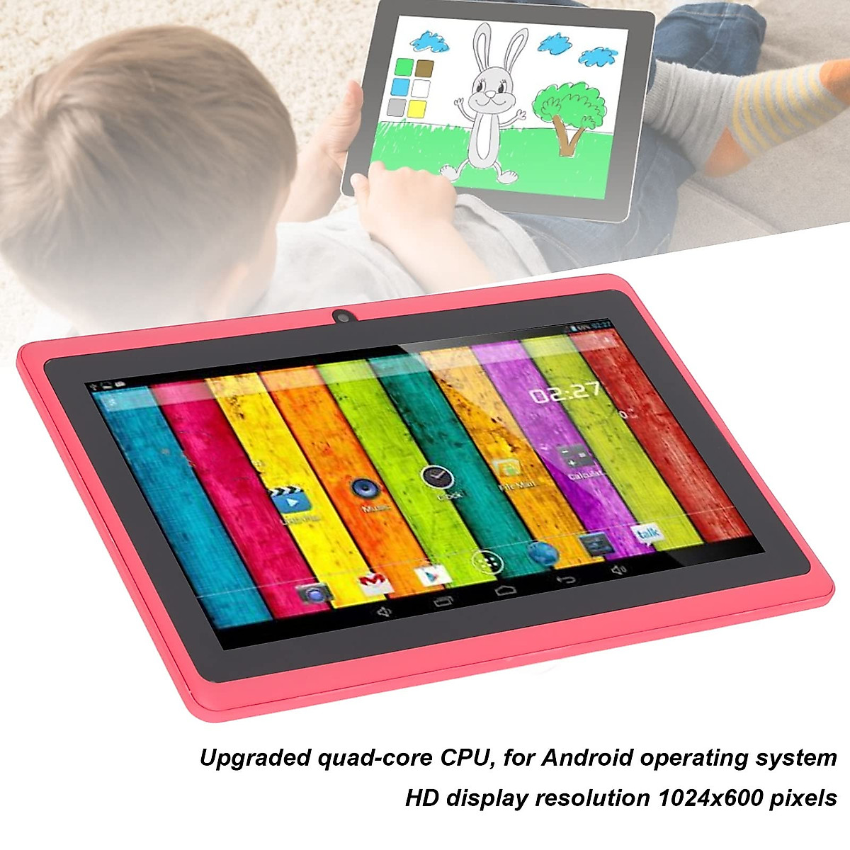 7 inch Kids Tablet Toddler Tablet for Kids, HD 4.4 Tablet 8GB ROM 512GB Expand, 3MP Camera 2600mah Battery Childrens Educational Tablet (Pink)