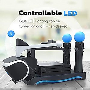 Skywin PSVR Stand - Charge, Showcase, and Display Your PS VR Headset and Processor - Compatible with Playstation PSVR - Showcase and Move Controller Charging Station