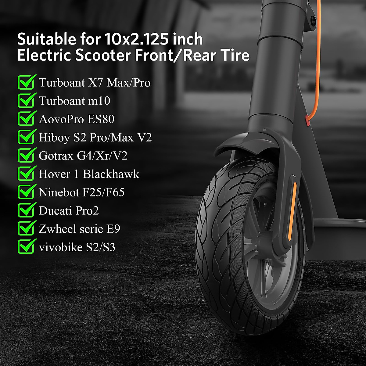 Cooryda 10x2.125 Solid Tire,10 inch Solid Rubber Tires 10x2.125 Solid Electric Scooter Tire Tubeless Front or Rear Replacement Solid Rubber Wheels for Electric Scooter 2pc Black