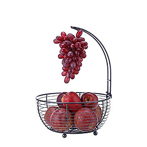 SunnyPoint Tabletop Wire Fruit Basket Bowl Stand with Banana Hanger
