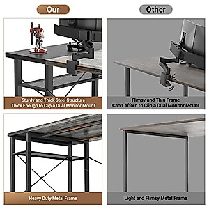 armocity Computer Desk with LED Lights, 48 Inch Desk with Power Outlet and USB, Reversible Large Desk with Moveable Monitor Stand, 48'' Gaming PC Table for Home Office, Workstation, Grey and Black