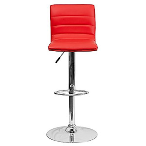 Flash Furniture Betsy Modern Red Vinyl Adjustable Bar Stool with Back, Counter Height Swivel Stool with Chrome Pedestal Base
