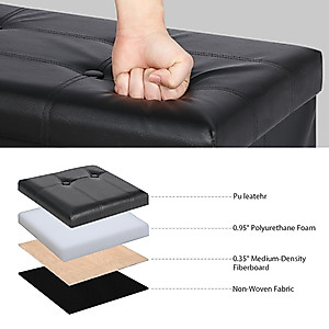 SUPER DEAL 43 Inches Folding Storage Ottoman Bench, Faux Leather Long Shoes Bench with Divider Padded Seat Couch Footrest Storage Box for Bedroom Entryway, 660 lbs Capacity 43"x 15"x 15", Black