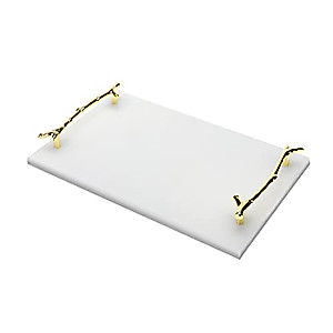 HighFree Marble Stone Decorative Tray with Gold Handles, Real Marble Tray, Handmade Jewellery Tray Catchall Tray Perfume Tray for Counter, Vanity, Dresser, Nightstand and Desk…