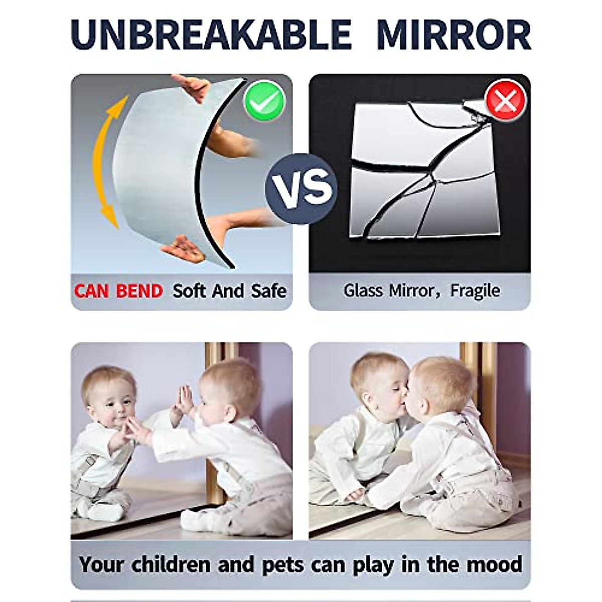 Wall Mirror Full Length Mirror for Bedroom Full Body,Shatterproof Mirror for Kids Tiles,large 12"x12"x4 Pcs,Unbreakable frameless Acrylic Gym Mirrors for Home Gym,Over the Door Mirror Stick on Closet
