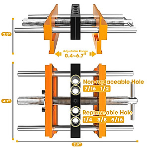 BLEKOO Upgraded 6.7 inch Self Centering Doweling Jig Kit, Drill Jig For Straight Holes Biscuit Joiner Set With 6 Drill Guide Bushings, Adjustable Width Drilling Guide Power Tool Accessory Jig (Orange)