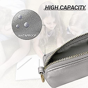 Burasari Multifunctional Leather Pencil Pen Marker Lipsticks Pencil Case Pouch Bag Holder, Stylish Zippered Pencil Bag,for Students Artists Work&Office, School（Holds Up to About 12 Pencils）