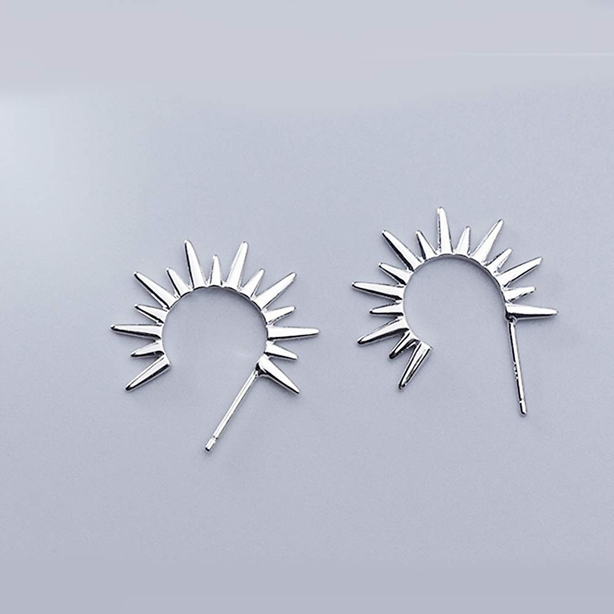 Punk Spike Sunlight Stud Small Hoop Earrings for Women S925 Sterling Silver Fashion Open Hoops Dainty Half Open Piercing Post Huggie Hoops White Gold Plated Cute Minimalist Hypoallergenic Jewelry Gifts Bff Birthday Mom (silver)