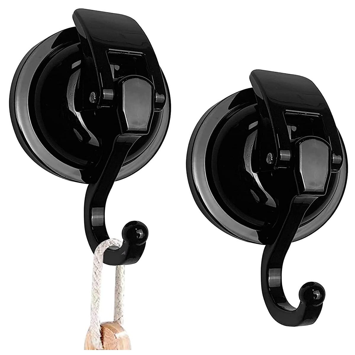 YSSILADI Shower Suction Cups Heavy Duty Vacuum Suction Cups, Glass Suction Cup Hooks, Robe & Towel Hooks Reusable, No Hole Punched, for Garland Decoration (2 Pack, Black)