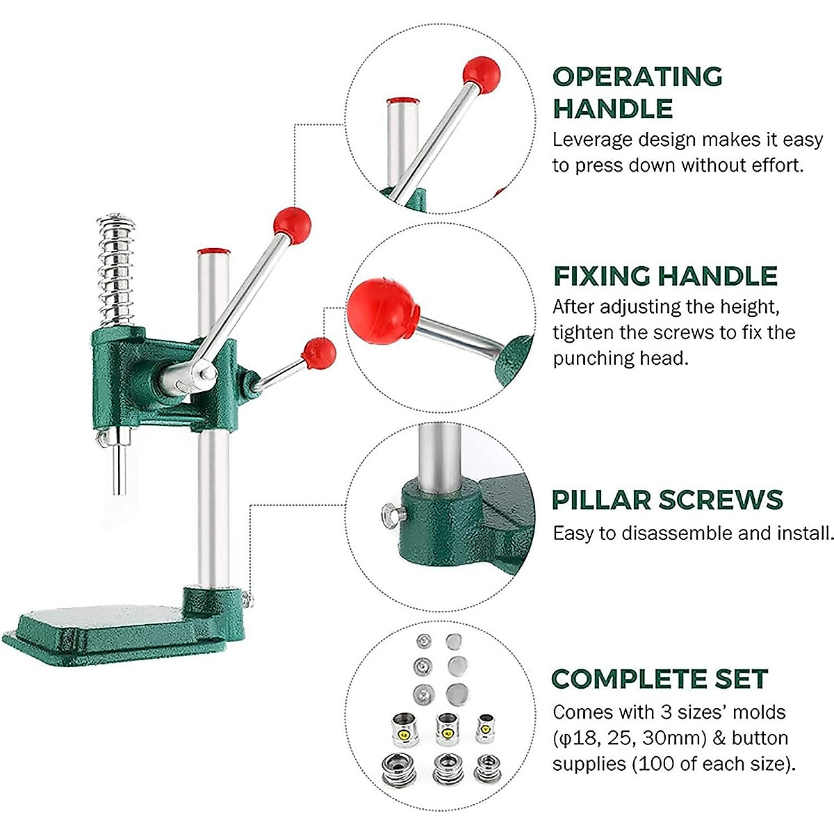 HACSYP Hand Press Punching Machine, Handmade Fabric Covered Button Maker Machine Kit, Cloth Button Cover Making Machine DIY Tools with 3 Molds