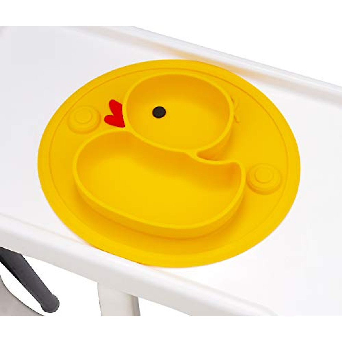 Silicone Divided Toddler Plates - Portable Non Slip Suction Plates for Children Babies and Kids BPA Free Baby Dinner Plate (Duck Blue/Yellow)