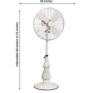 DecoBREEZE Pedestal Standing Fan, 3-Speed Oscillating Fan with Adjustable Height, Providence, Antique Fan, 18 Inches