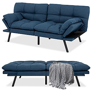 MUUEGM Convertible Futon Sofa Bed, Modern Couch Foldable Linen Memory Foam Couch Sleeper bed with Armrest and Backrest Adjustable Full Size Recliner for Living Room Office Sofabed,71" Blue