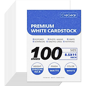 CREGEAR 100 Sheets White Cardstock 8.5 x 11 Thick Paper Cardstock Paper, 92lb/250gsm Card Stock Printer Paper, Thick Cardstock Cover Stock for Invitations, Printing, Invitations, Cards
