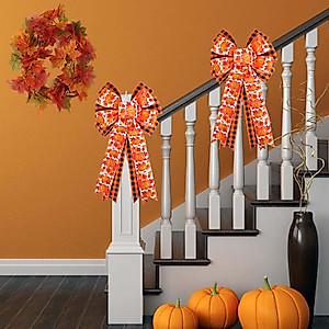 Fall Wreath Bows, Autumn Bow Orange Buffalo Plaid Pumpkin Wreath Bow for Fall Bows Knot Thanksgiving Dinner Party Fireplace Christmas Halloween Home Garden Party Decor