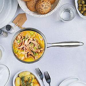 RABEEXP Stainless Steel Saucepan with Steamer 13L 1.37 QT Sauce Pan for Cooking with Lid and Handle, Double Layer Steaming Pot for Boiling Gravies, Pasta, Noodles, Compatible with All Stoves