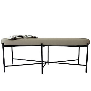 SORBARIA 54” upholstered Vegan Leather Accent Ottoman Bench for entryway, Living Rooms, lounges, bedrooms-White Rock/Light Grey