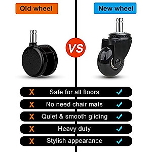 Office Chair Caster Replacement Wheel for Hardwood Floor and Carpet,2"Heavy Duty Universal Floor Safe Caster Set of 5,Rubber Wheels Office Chair to Replace Office Chair mats,fits 98% Chairs