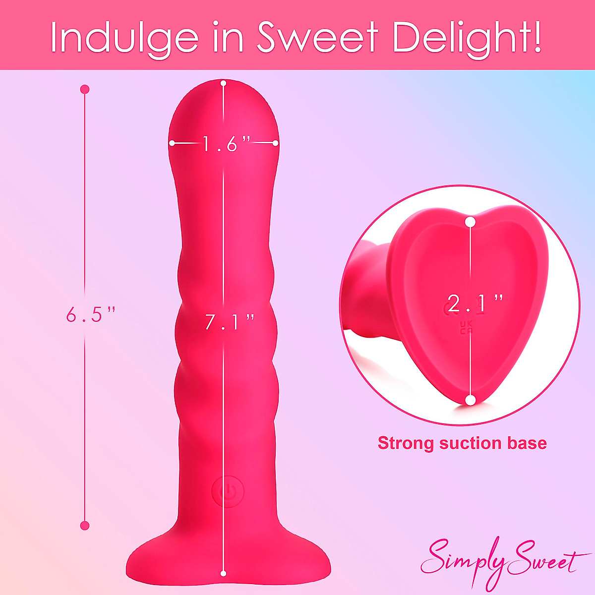 SIMPLY SWEET 21X Vibrating Ribbed Silicone Dildo with Remote for Women, Men & Couples. 3 Speeds and 7 Patterns of Vibration. Flexible Shaft, Harness Compatible Suction Base, Rechargeable. Ribbed, Pink