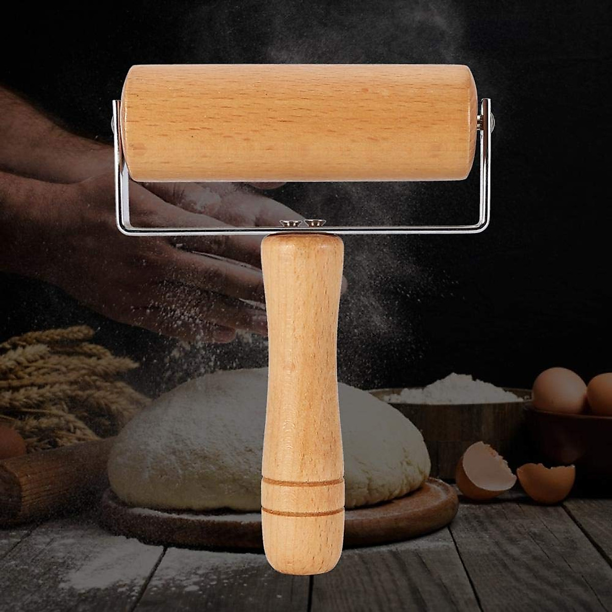T Shape Pastry Roller, Fondant Bakery for Kitchen Pin Pastry Tool Dough Roller Wooden Multifunction Cookie Pizza Rolling Pin Pasta Hand Chapati(4)