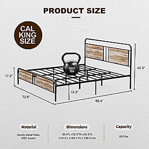 IKIFLY California King Bed Frames, Metal Cal King Platform Bed Frame with Wood Headboard/Footboard, Strong Steel Slats Support, Easy Assembly, No Box Spring Needed - Wood Brown