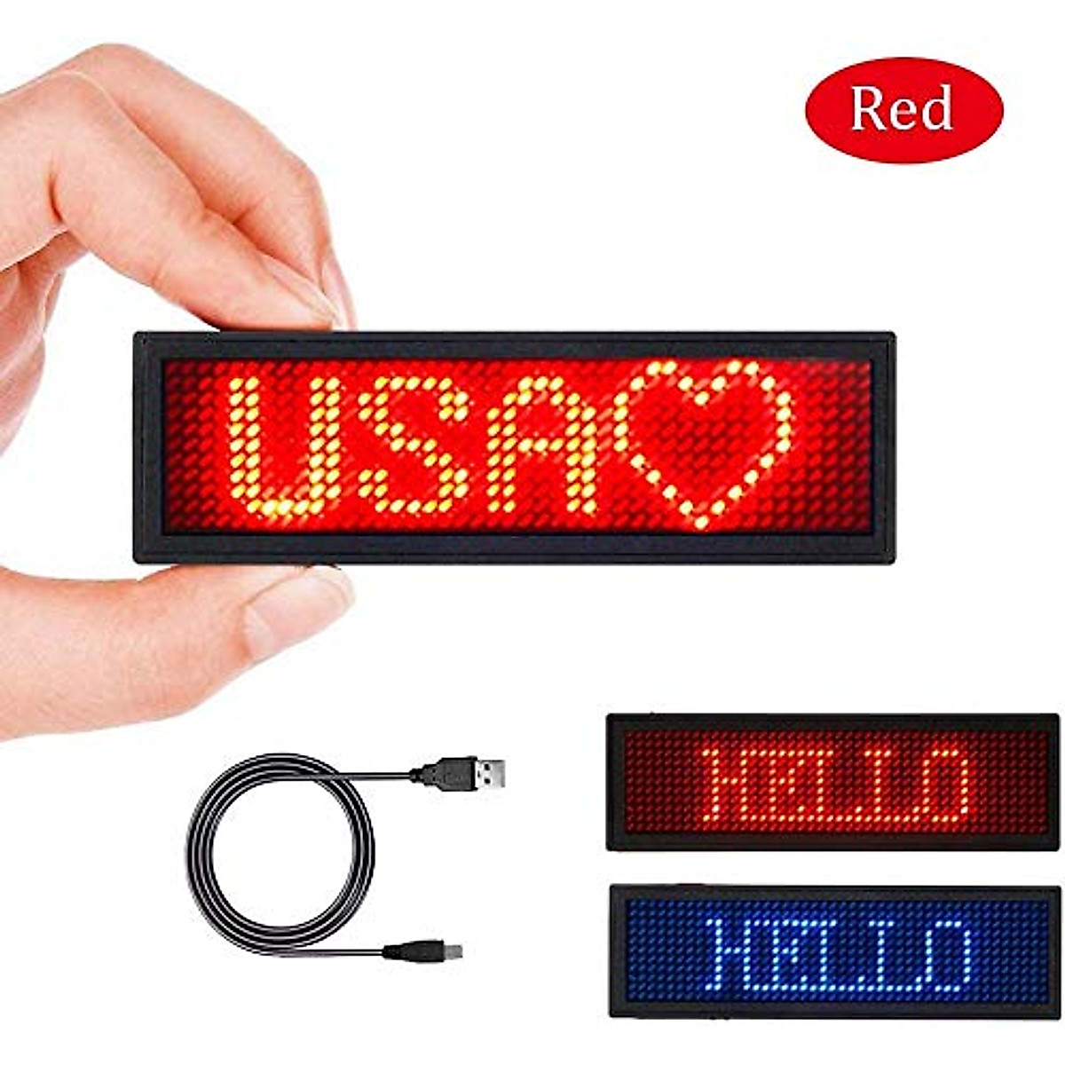 LED Name Badge for Business, USB Programming Digital Display 44 x 11 Pixels Use Rechargeable LED Card Screen for Bar Hotel Party Supermarket School and Restaurant
