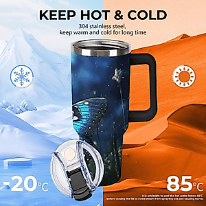 YTLKGFP 40 Oz Large Capacity Car Cup Butterfly Night Tumbler with Handle (Black) Straw Lid Insulated Stainless Steel Water Bottle Travel Mug Leak-proof Car Cup Keeps Cold Or Hot