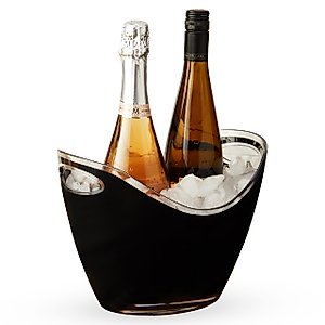 True Modern Wine & Champagne Bucket | Black Ice Beverage Tub - Indoor & Outdoor Drink Bucket for Parties - 2 Bottles Capacity Champagne & Wine Chiller Bucket - 10.5" x 8.25" x 7.75"