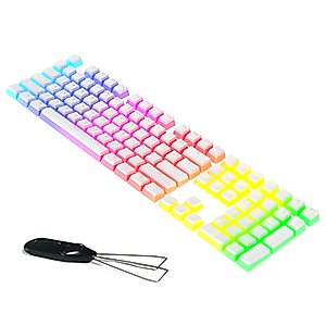 MANBASNAKE Pudding Keycaps Double Shot PBT Keycap Set with Translucent Layer,for 104 87 61 Keys RGB Backlit Mechanical Keyboards,OEM Profile,US Layout-White