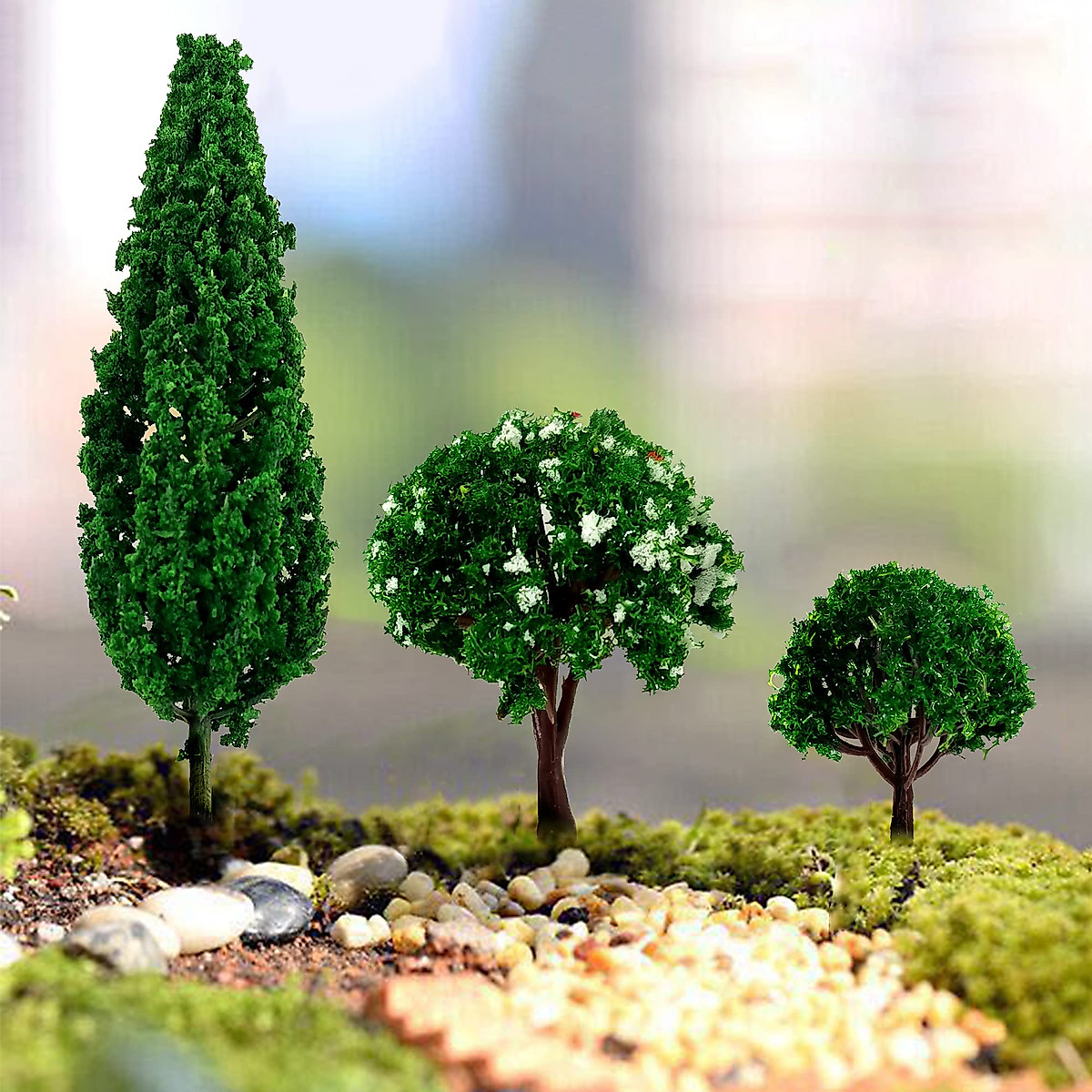 60pcs Model Trees Mixed Miniature Trees Plants Model Tree Train Scenery Artificial Fake Trees Model Railroad Scenery Diorama Supplies for DIY Crafts, Building Model, Scenery Landscape