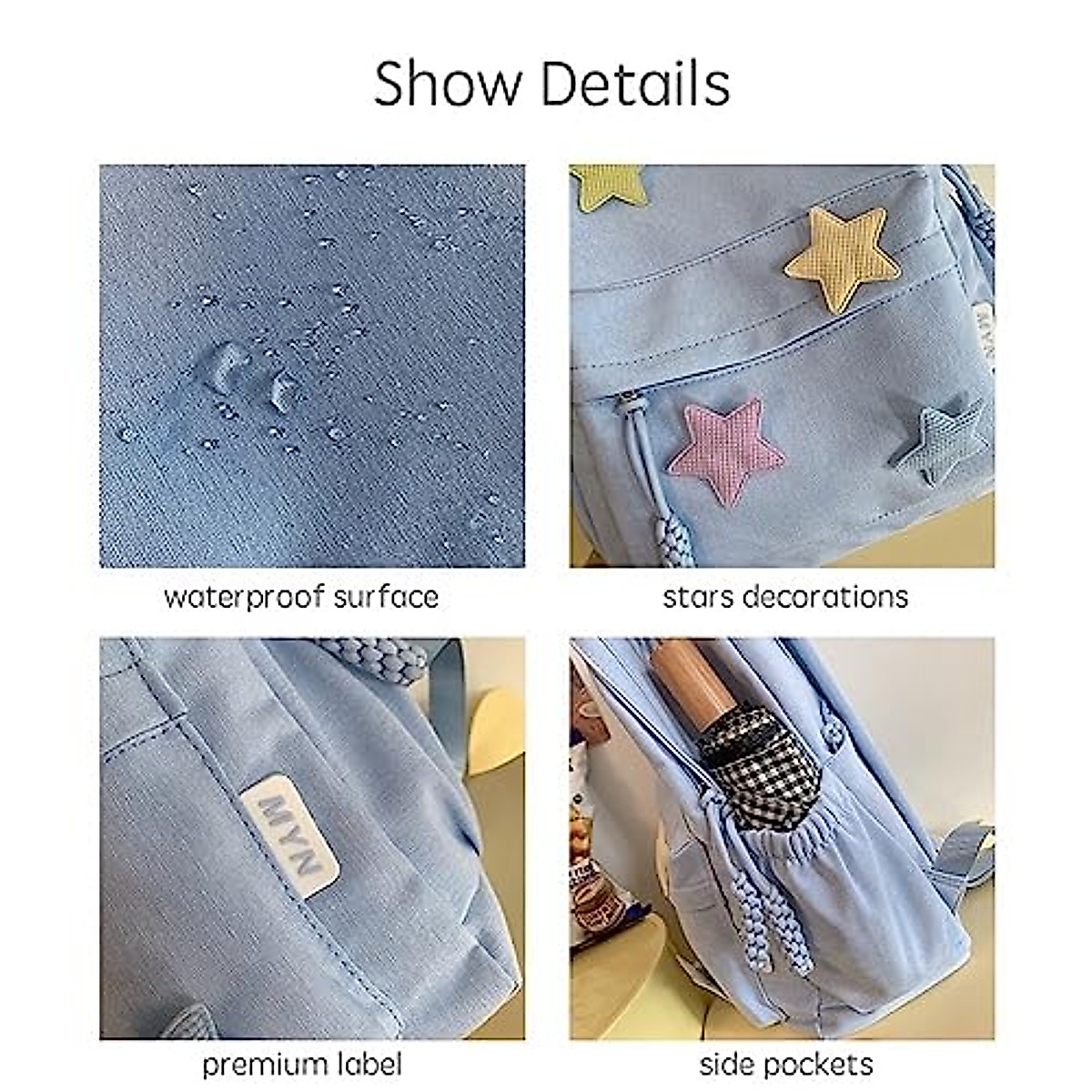 JHTPSLR Preppy Backpack Y2K Aesthetic Backpack Colorful Stars Backpack Cute Aesthetic Backpack Laptop Backpack Casual Daypack (Blue)