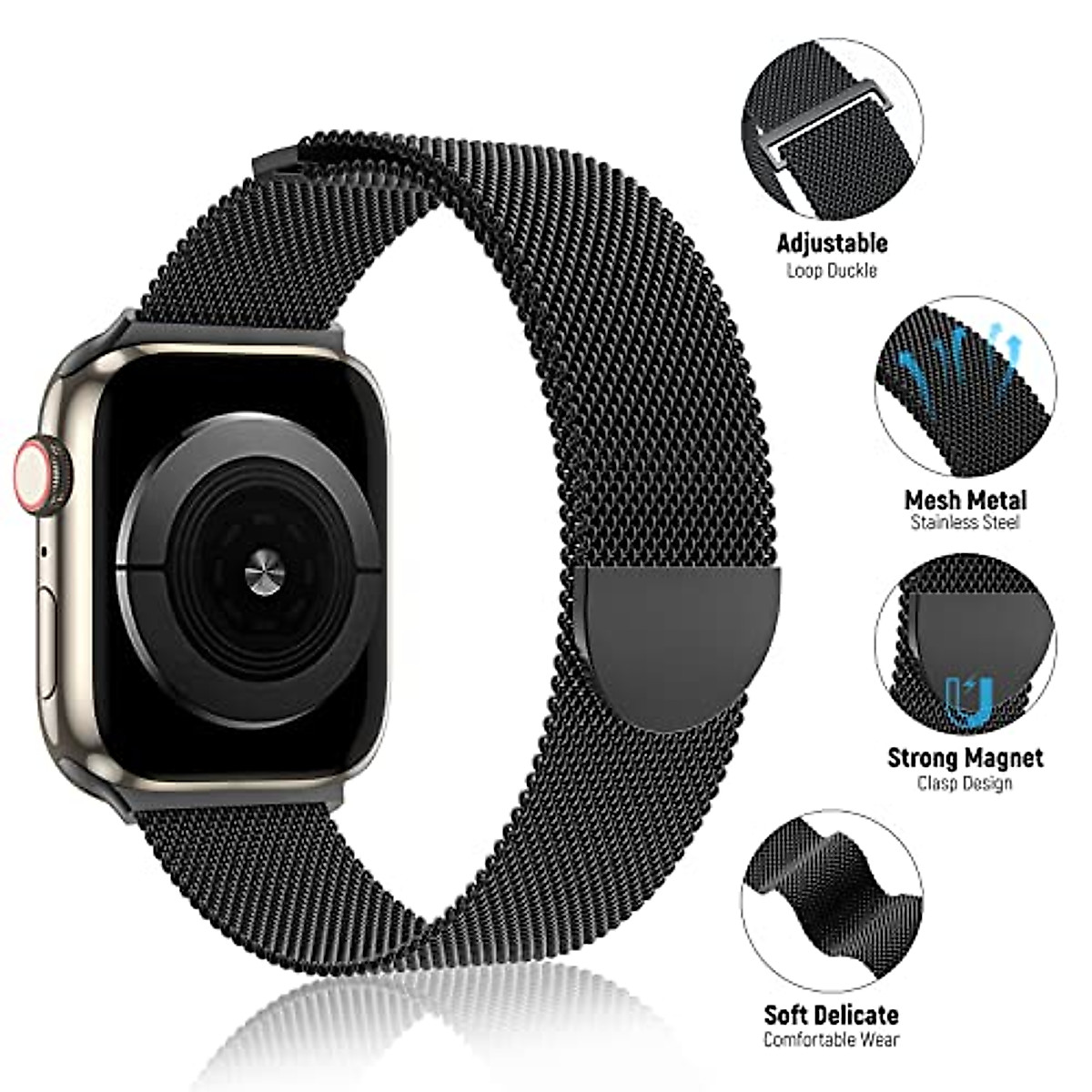 TRA 3 Pack Metal Stainless Steel Bands Compatible with Apple Watch Band 49mm 45mm 44mm 42mm 41mm 40mm 38mm, Magnetic Mesh Loop Strap Wristband for iWatch Ultra Series 8/SE/7/6/5/4/3/2/1 Men Women