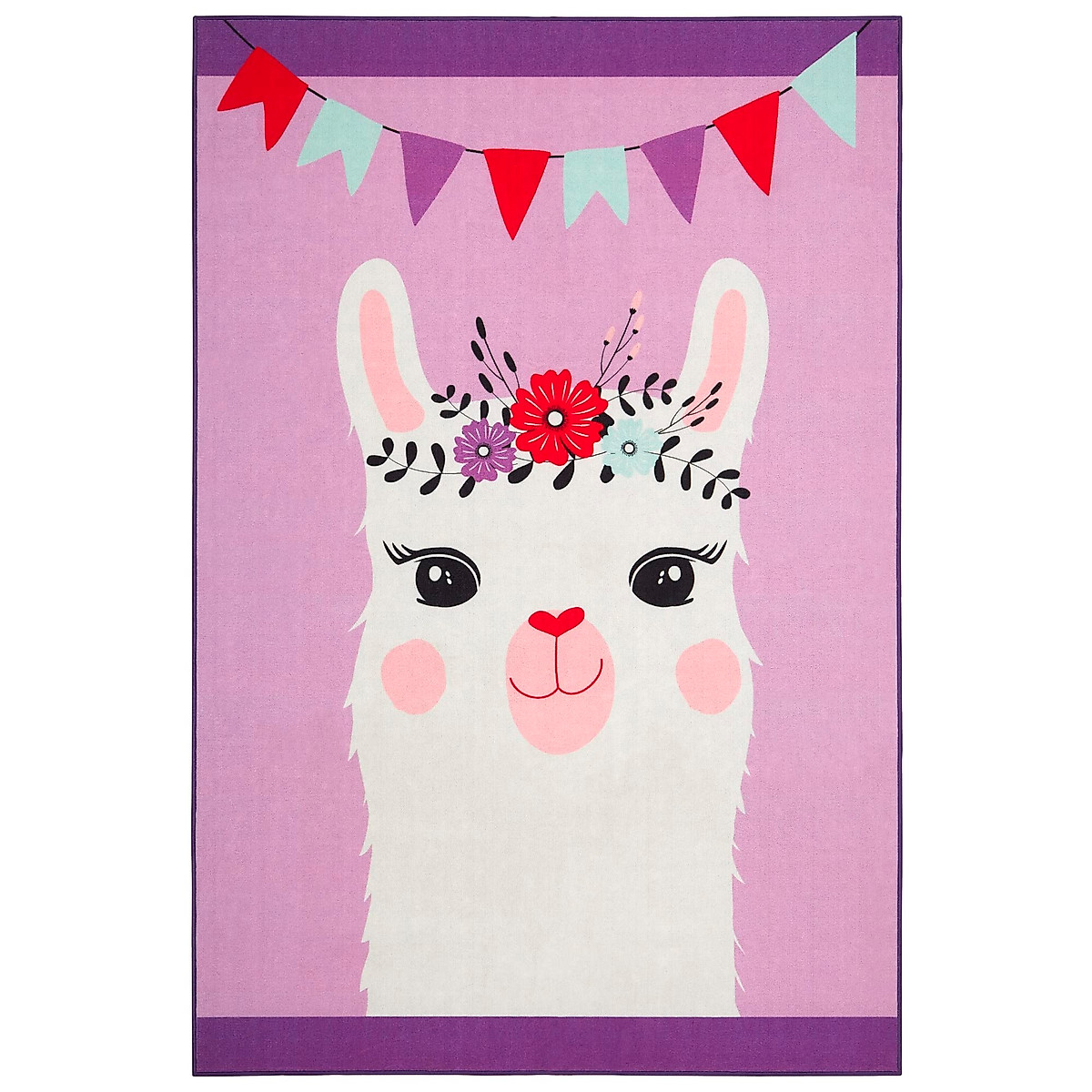 Home Dynamix Everwash Imagine Llama Kids Machine Washable Area Rug, Purple/White, 3'x5'
