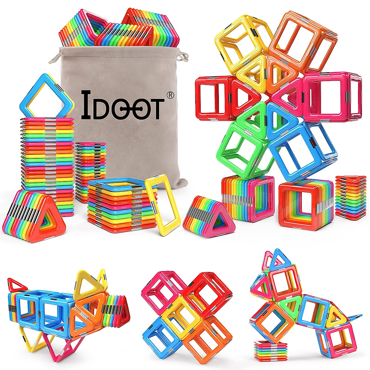 idoot Magnetic Tiles Building Blocks Toddler Toys Magnets for Kids,70PCS Magnetic Blocks STEM Building Toys for 3+ Year Old Boys Girls Educational Games Stacking Blocks Gifts