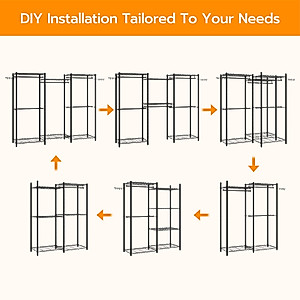 HOOBRO Heavy-Duty Clothes Rack, Freestanding 6-Tier Closet Organizer, Metal Clothing Rack with Shelves and Hanger Rods, Multi-Functional Bedroom Garment Rack, Max Load 800 lb, Black BK03LY01