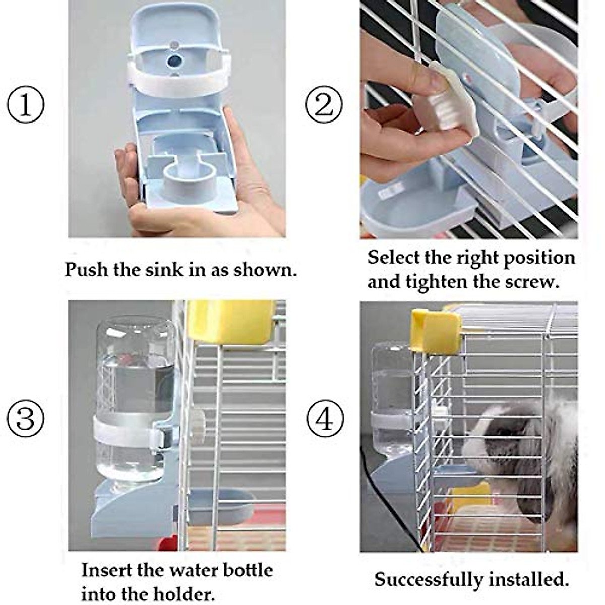 Kathson Rabbit Suspended Feeder Dispenser Hanging Water Fountain Automatic Bottle,Crate Bowl Removable Plastic Stainless Steel Pet Cage Coop Cup with Bolt Holder Set for Bunny Cat Dog and Other Animal