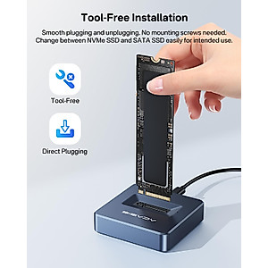 ACASIS NVME SSD Reader Adapter, Aluminium Alloy Housing Fast Heat Dissipation, NVME to USB Docking Station, M.2 SSD to USB Adapter 10Gbps, Support M.2 (M Key) NVMe SSD and (B+M Key) SATA-Based SSD