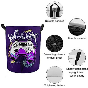 LynaRei Laundry Hamper Cool Game Joystick Small Dirty Clothes Storage Basket Purple Game Doodle Collapsible Waterproof Toy Organizer for Boys And Girls Bedrooms, Bathroom