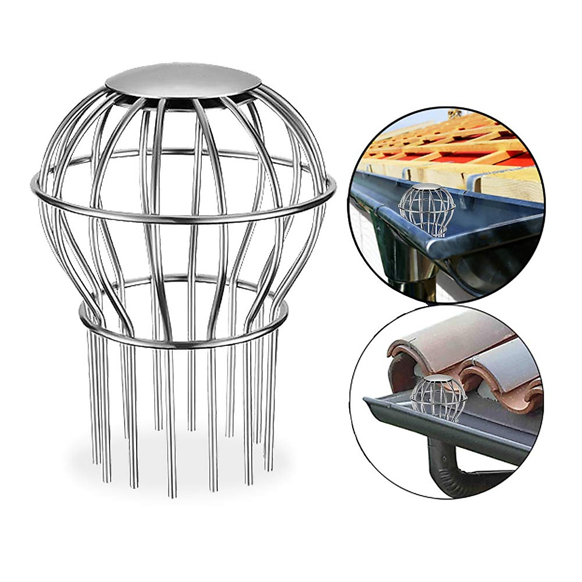 11Pcs Gutter Guard Downspout Leaf Filter Set, Aulufft 3 Inch 304 Stainless Steel Seeds Debris Down Pipe Gutter Balloon Guard Filter Strainer Gutter Protector Cleaner