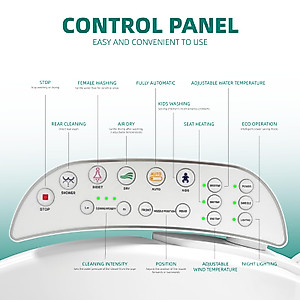 Electric Bidet Toilet Seat, Warm Water Bidet for Rear and Front Washing, Self-Cleaning Nozzle, Elongated V-shaped Heated Toilet Seat with Dryer, Touch Panel, SoftClose Lid, LED Light and Deodorization