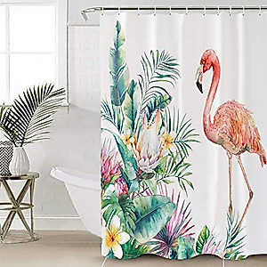 Shower Curtain, Summer Flamingo Washable Shower Curtain with Hooks Bath Decor Fabric Shower Curtains for Bathroom, Hotel, Stalls, Bathtubs, 36x72 in