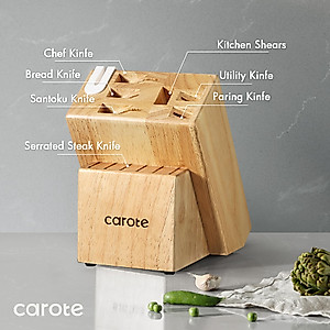 CAROTE 14PCS Kitchen Knife Set with Block, Stainless Steel Blade Knife Block Set, Knife Set with Built-in Sharpener, Razor-Sharp,White