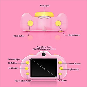 Cartoon Child Camera Child HD Digital Camera Portable Education Camera Child Full Color Camera 8.0MP (Excluding Memory Card),Pink