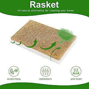 Rasket 10 Pack Biodegradable Natural Sponges Kitchen - Compostable Cellulose and Coconut Walnut Scrubber Sponge - Eco Friendly Sponges for Dishes