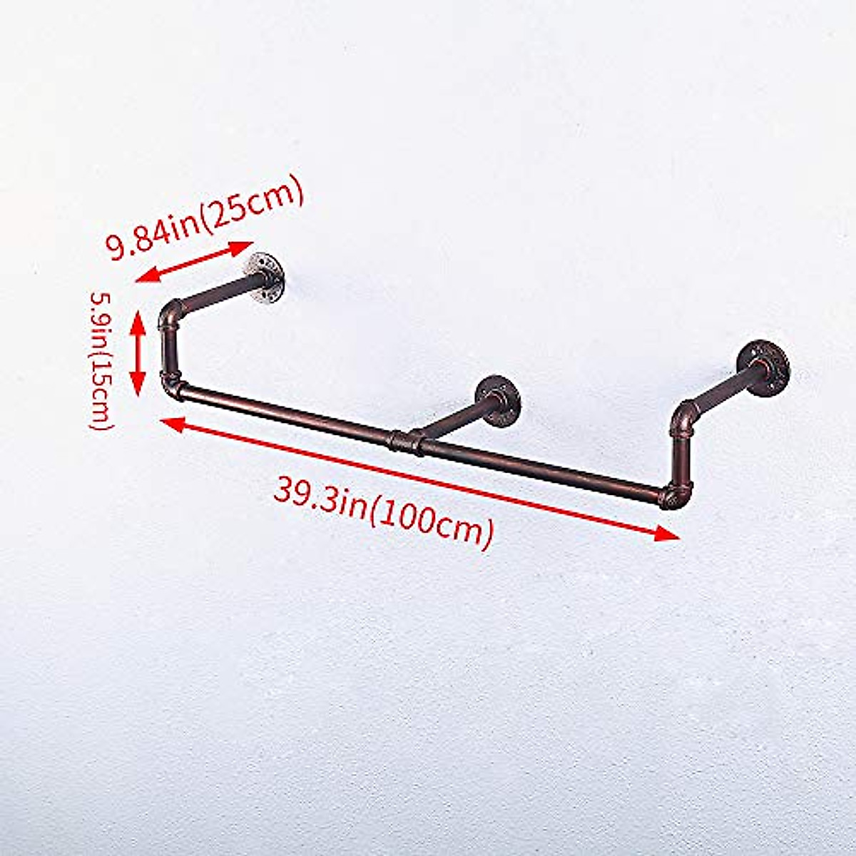 GWH Industrial Pipe Clothing Rack, Wall Mounted Clothes Rack, Industrial Clothing Rack, Pipe Clothing Rack, Closet Rods for Hanging Clothes, 100% Galvanized Steel (39 in, Brush Red Coper)