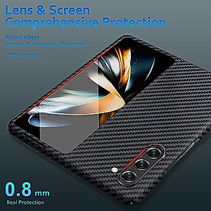 for Samsung Galaxy Z Fold 5 Carbon Fiber Case 7.6" 5G, Slim and Thin Aramid Protective Cover 0.03in 0.4oz, Lightweight, Anti-Scratch Protector, Supports Wireless Charging, Black