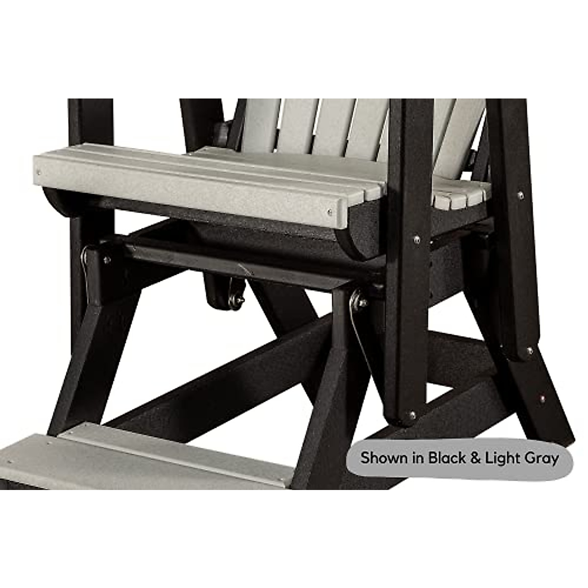 DutchCrafters Slat Fan Back Poly Balcony Adirondack Glider with Footrest Outdoor Patio Chair (Black & Aruba Blue)